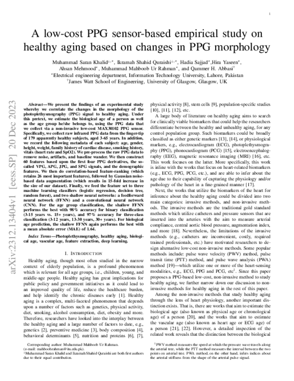 (PDF) A low-cost PPG sensor-based empirical study on healthy aging ...