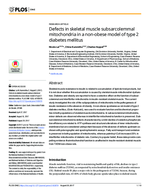 (PDF) Defects in skeletal muscle subsarcolemmal mitochondria in a non ...