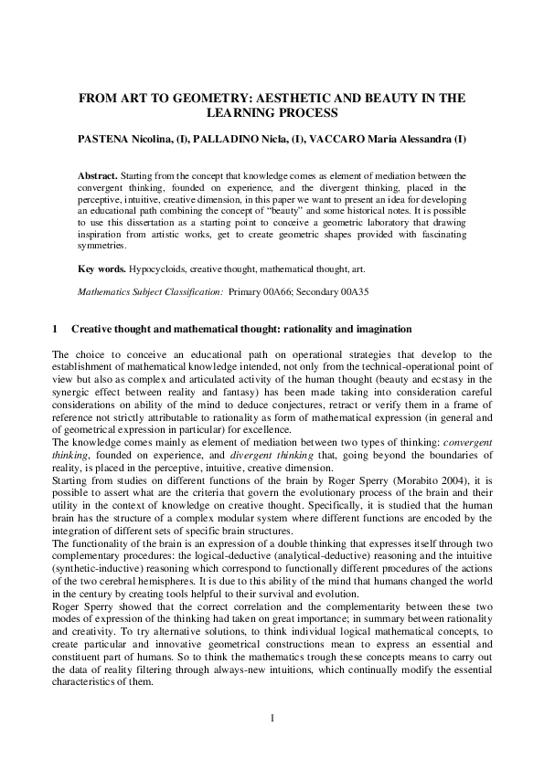 (PDF) Aesthetic Learning: Merging Art and Geometry in Education