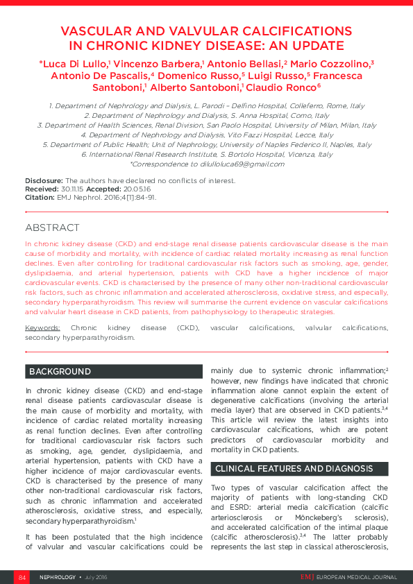 (PDF) Vascular and Valvular Calcifications in Chronic Kidney Disease ...