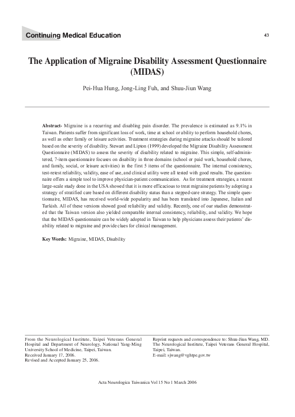 (PDF) [The application of migraine disability assessment questionnaire ...