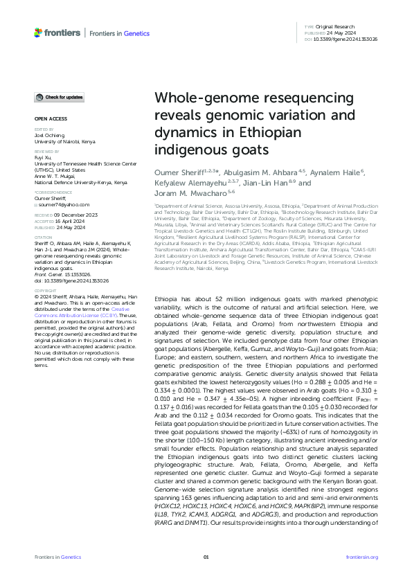 (PDF) Whole-genome resequencing reveals genomic variation and dynamics in Ethiopian indigenous goats