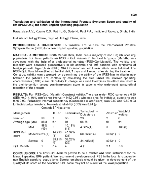 (PDF) 221 Translation and validation of the International Prostate ...