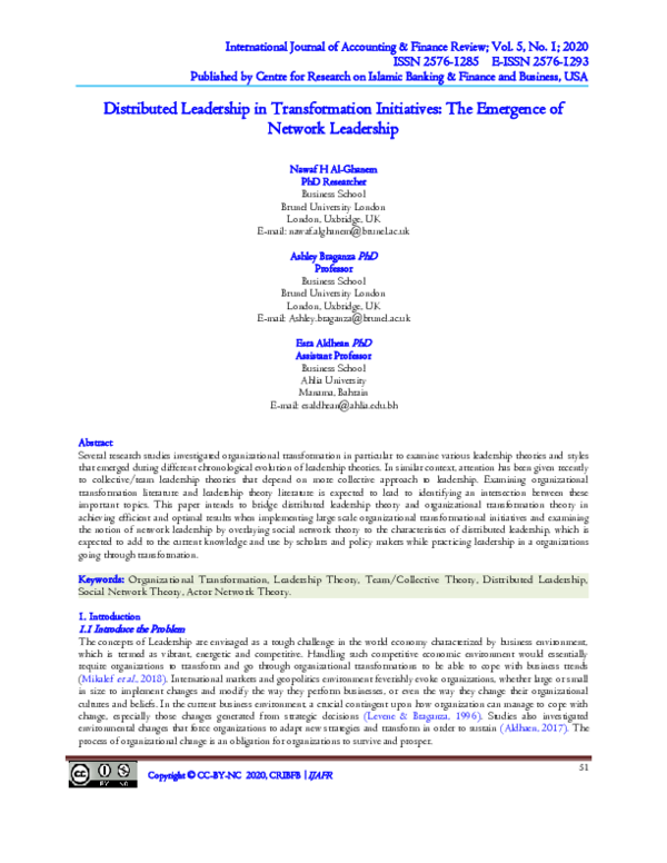 (PDF) Distributed Leadership in Transformation Initiatives: The ...