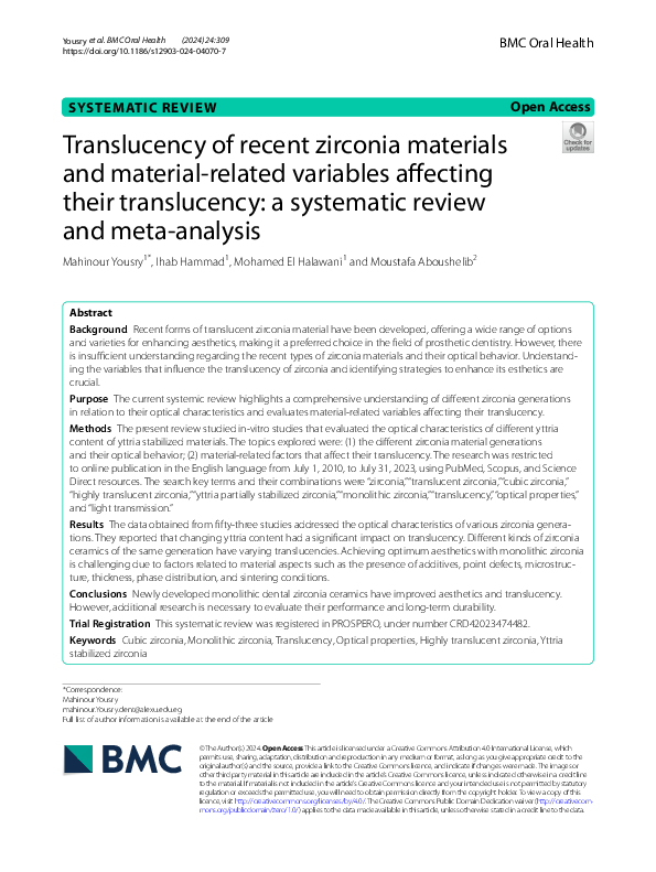 (PDF) Translucency of recent zirconia materials and material-related variables affecting their ...