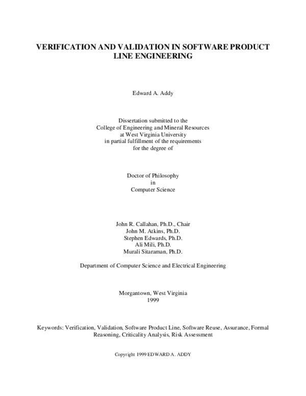 (PDF) Verification and validation in software product line engineering