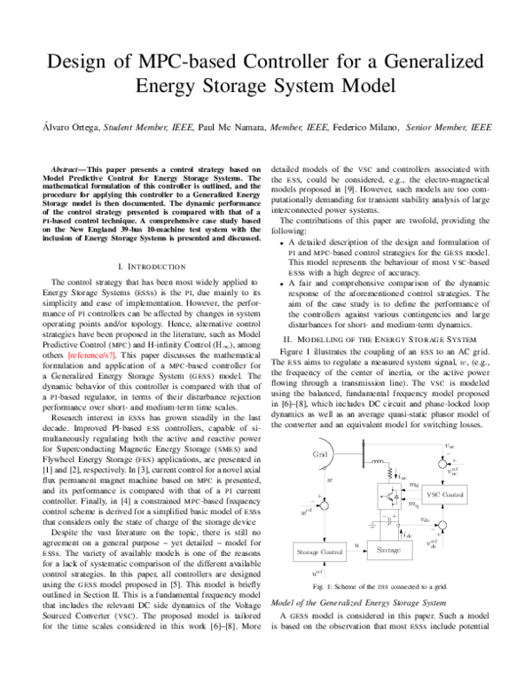 Pdf Design Of Mpc Based Controller For A Generalized Energy Storage