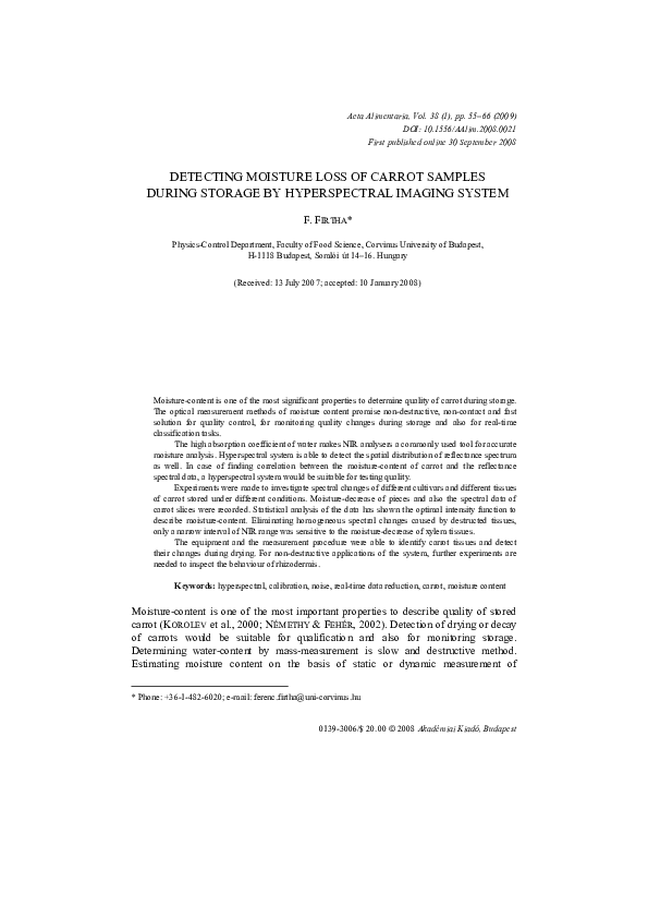 (PDF) Detecting moisture loss of carrot samples during storage by ...