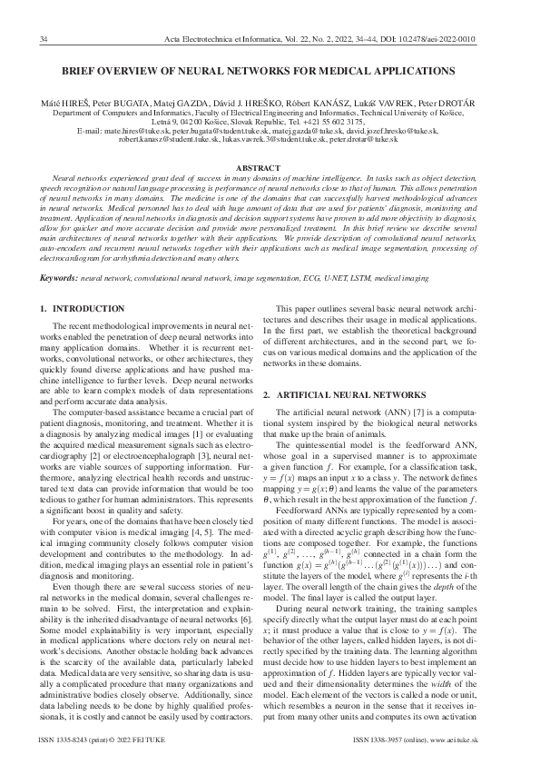 (PDF) Brief Overview of Neural Networks for Medical Applications