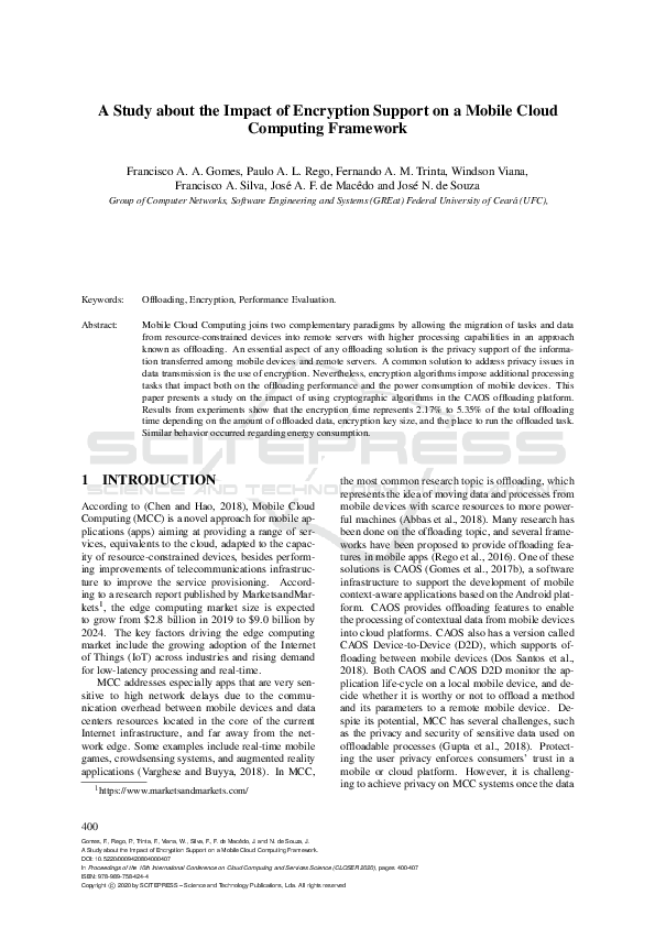 (PDF) A Study about the Impact of Encryption Support on a Mobile Cloud Computing Framework
