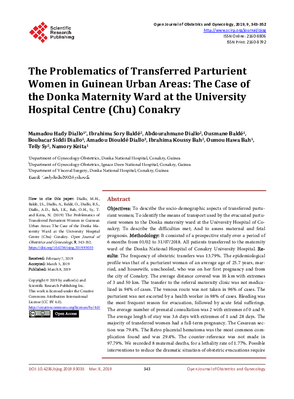 (PDF) The Problematics of Transferred Parturient Women in Guinean Urban ...