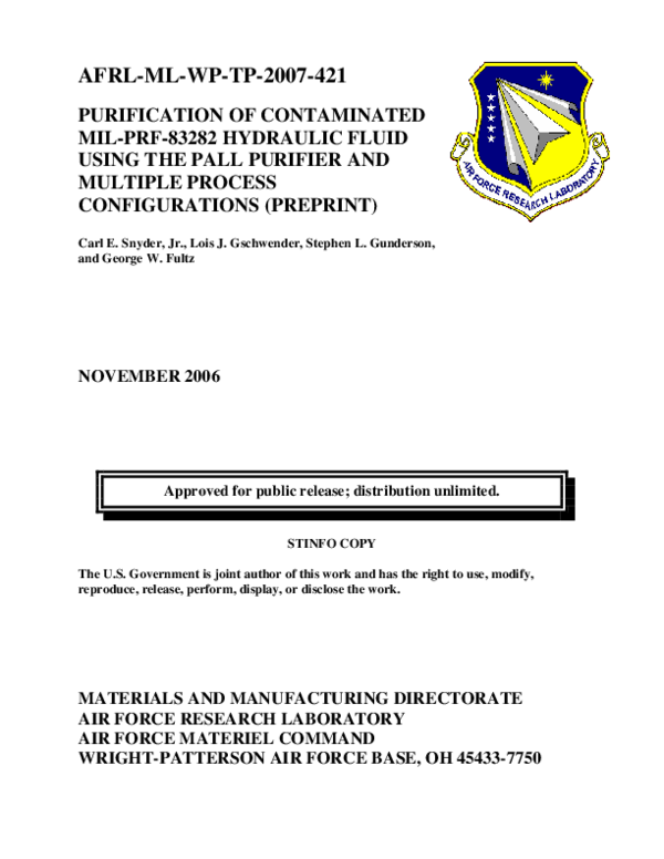 (PDF) Purification of Contaminated MIL-PRF-83282 Hydraulic Fluid Using ...