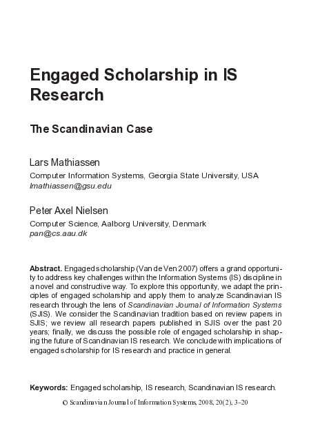 (PDF) Engaged scholarship in IS research