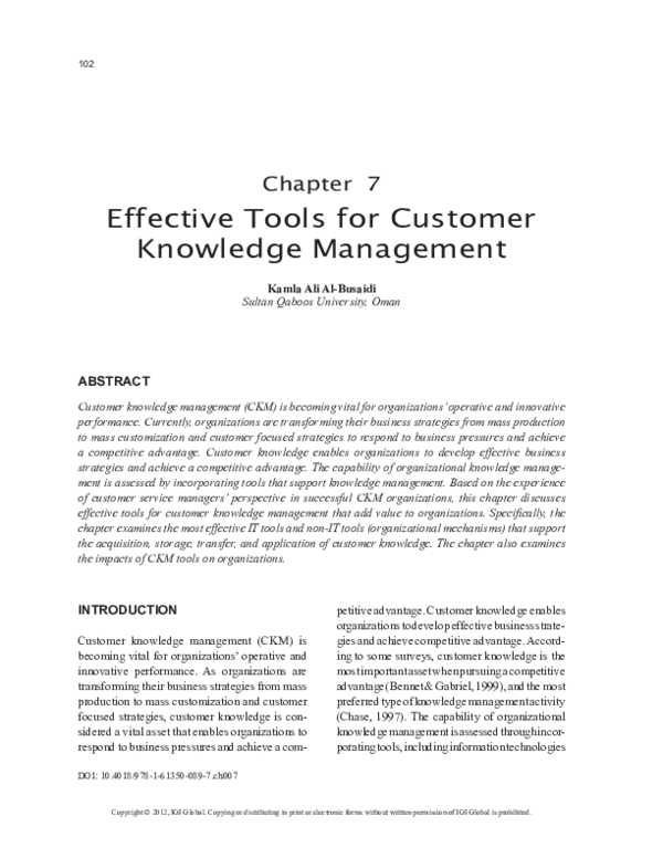 (PDF) Effective Tools for Customer Knowledge Management