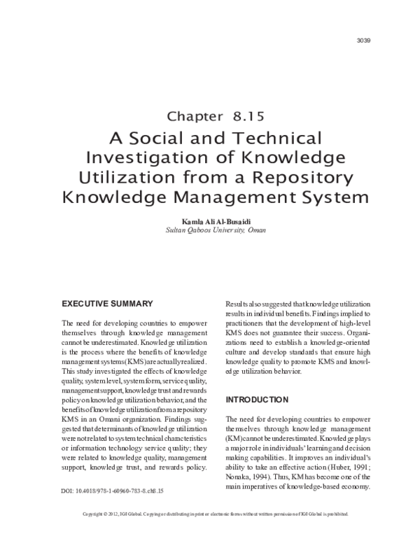 (PDF) A Social and Technical Investigation of Knowledge Utilization ...
