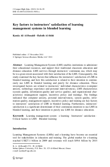 (PDF) Key factors to instructors’ satisfaction of learning management ...