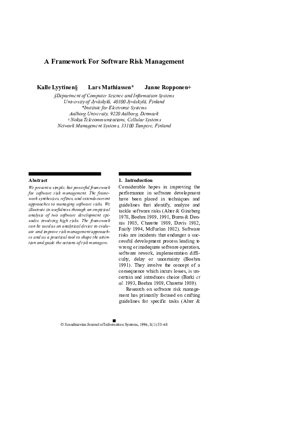 (PDF) A Framework for software risk management