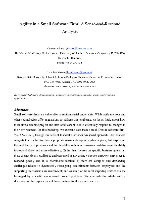 (PDF) Agility in a small software firm: a sense-and-respond analysis