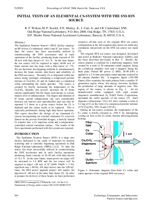 (PDF) Initial Tests of an Elemental CS-System with the SNS Ion Source