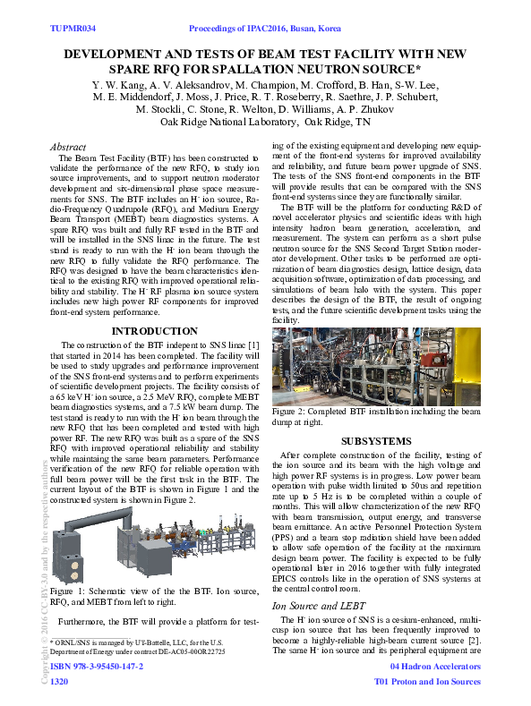 (PDF) Development and Tests of Beam Test Facility with New Spare RFQ ...