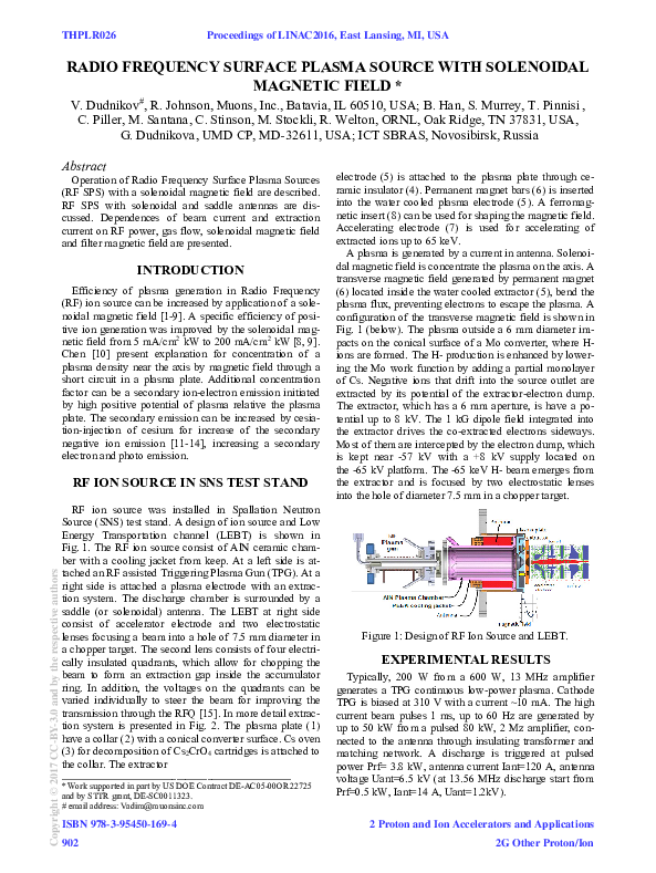 (PDF) Radio Frequency Surface Plasma Source With Solenoidal Magnetic Field