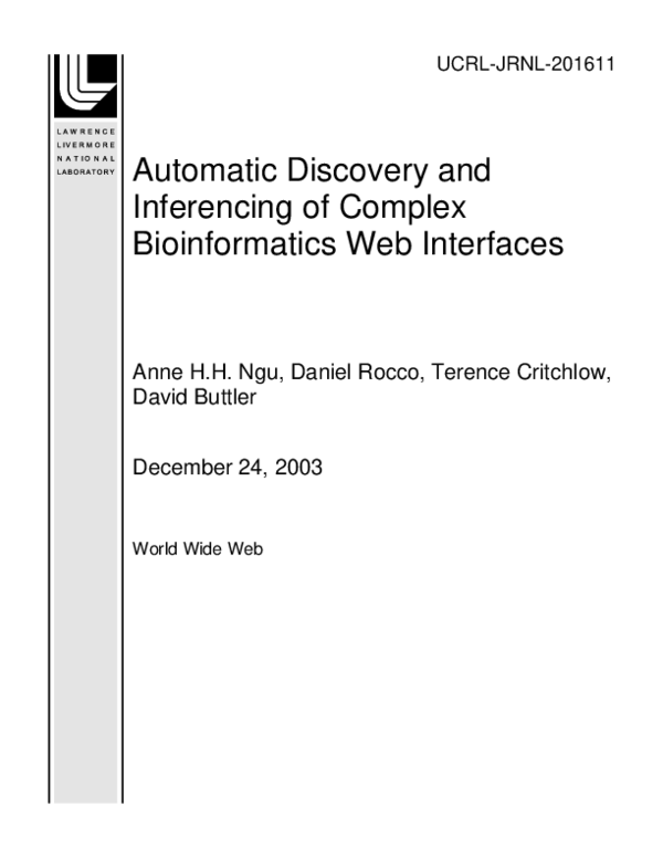 (PDF) Automatic Discovery and Inferencing of Complex Bioinformatics Web ...