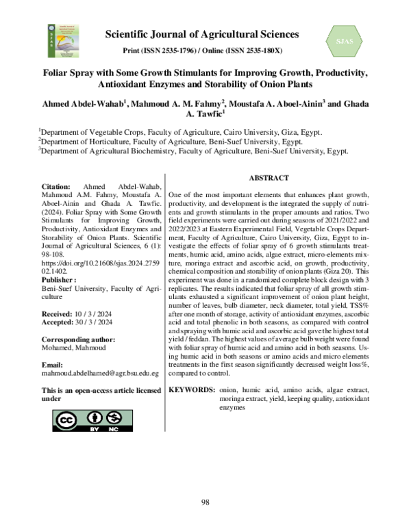 (PDF) Foliar Spray with Some Growth Stimulants for Improving Growth ...