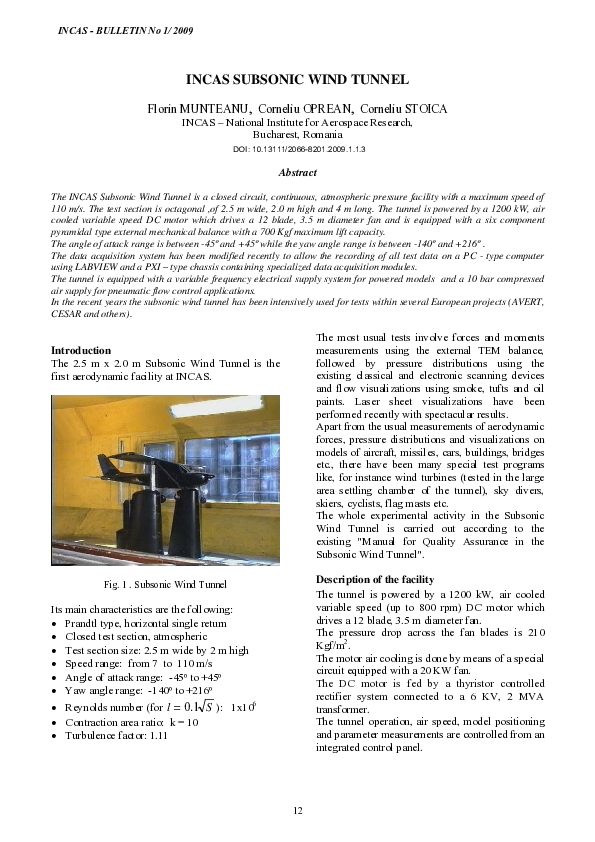 (PDF) Incas Subsonic Wind Tunnel