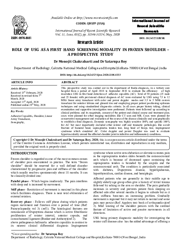 (PDF) Role of Usg as a First Hand Screening Modality in Frozen Shoulder ...