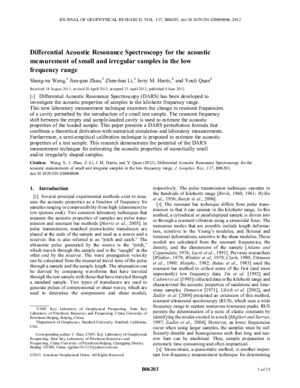 (PDF) Differential Acoustic Resonance Spectroscopy for the acoustic ...