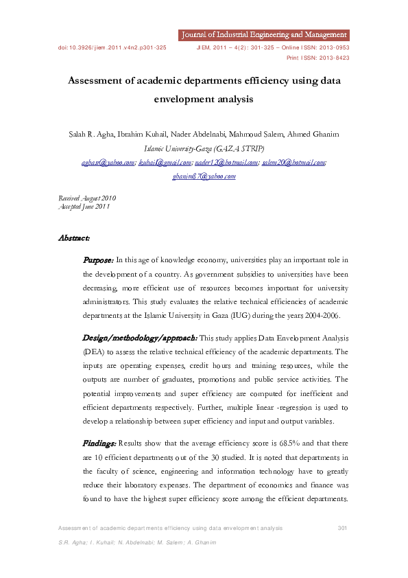 (PDF) Assessment of academic departments efficiency using data ...