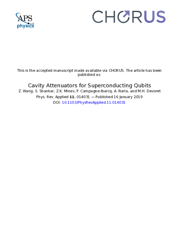 (PDF) Cavity Attenuators for Superconducting Qubits | Michel Devoret - Academia.edu