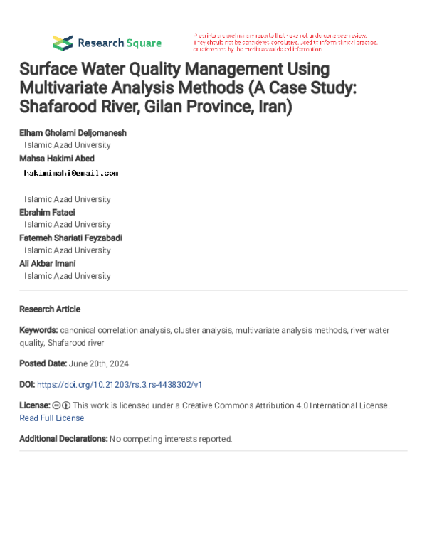 (PDF) Surface Water Quality Management Using Multivariate Analysis ...