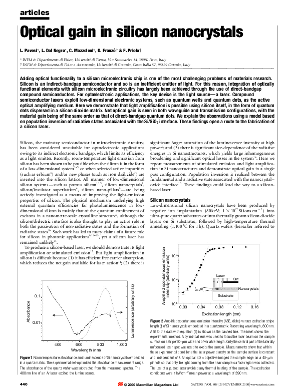 (PDF) Optical gain in silicon nanocrystals