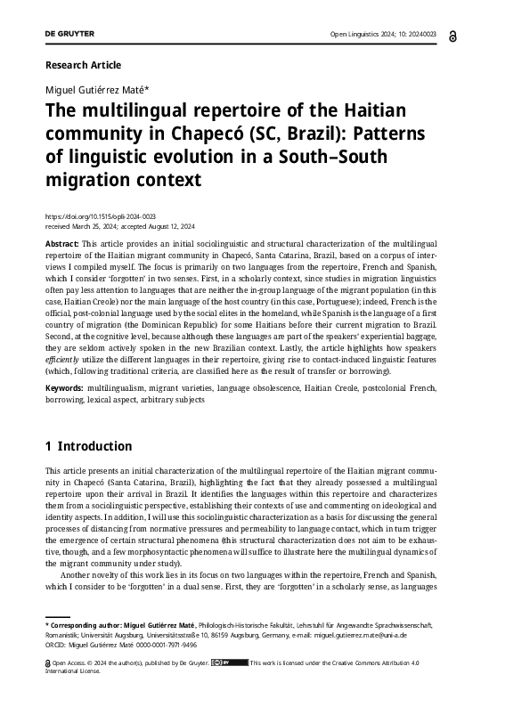 (PDF) The multilingual repertoire of the Haitian community in Chapecó ...