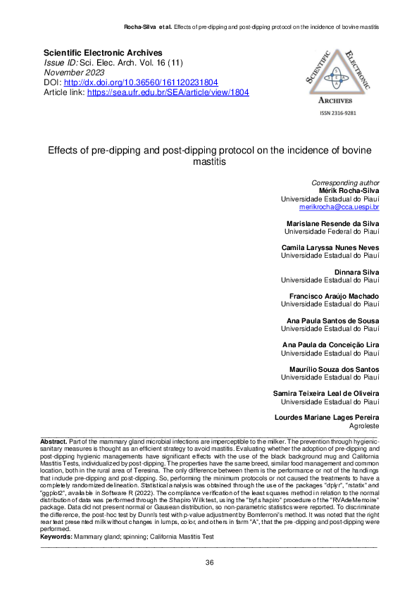 (PDF) Effects of pre-dipping and post-dipping protocol on the incidence ...