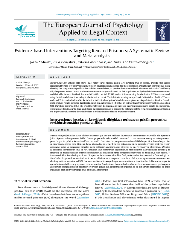 (PDF) Evidence-based Interventions Targeting Remand Prisoners: A Systematic Review and Meta-analysis