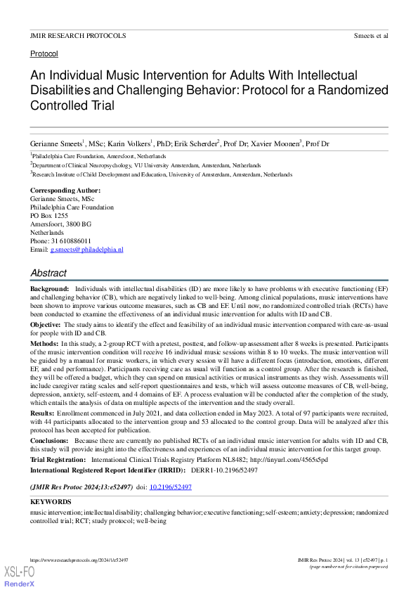 (PDF) An Individual Music Intervention for Adults With Intellectual Disabilities and Challenging ...