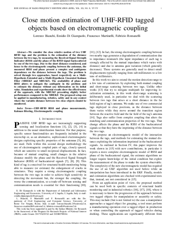(PDF) Close Motion Estimation of UHF-RFID Tagged Objects Based On Electromagnetic Coupling