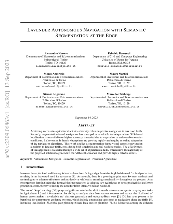 (PDF) Lavender Autonomous Navigation with Semantic Segmentation at the Edge | Fabrizio Romanelli ...