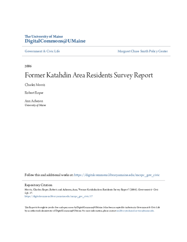 (PDF) Former Katahdin Area Residents Survey Report | Ann Acheson ...