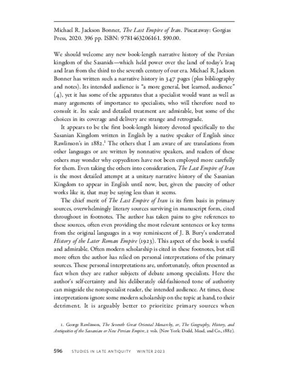 (PDF) van Bladel 2023 review of Jackson Bonner 2020 The Last Empire of Iran