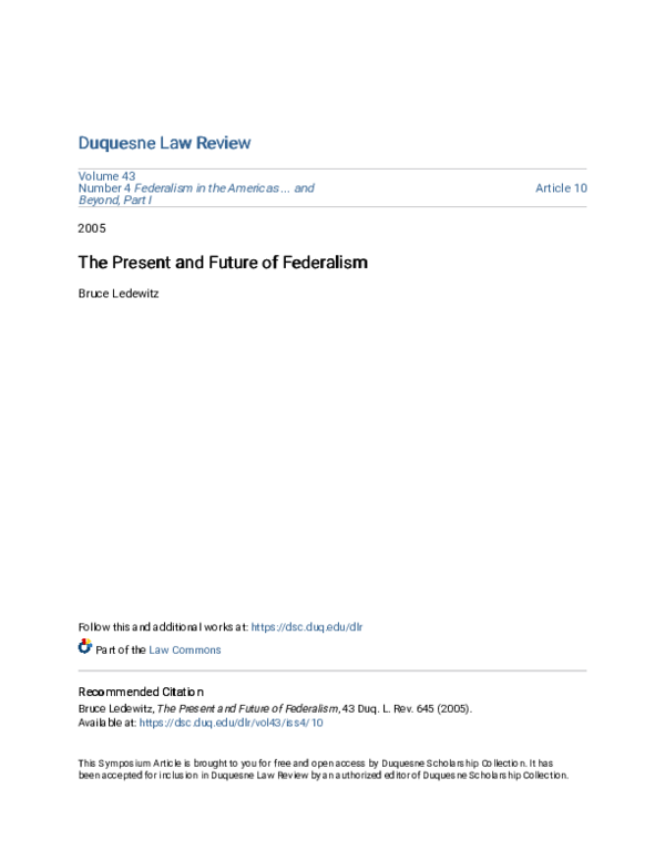(PDF) The Present and Future of Federalism