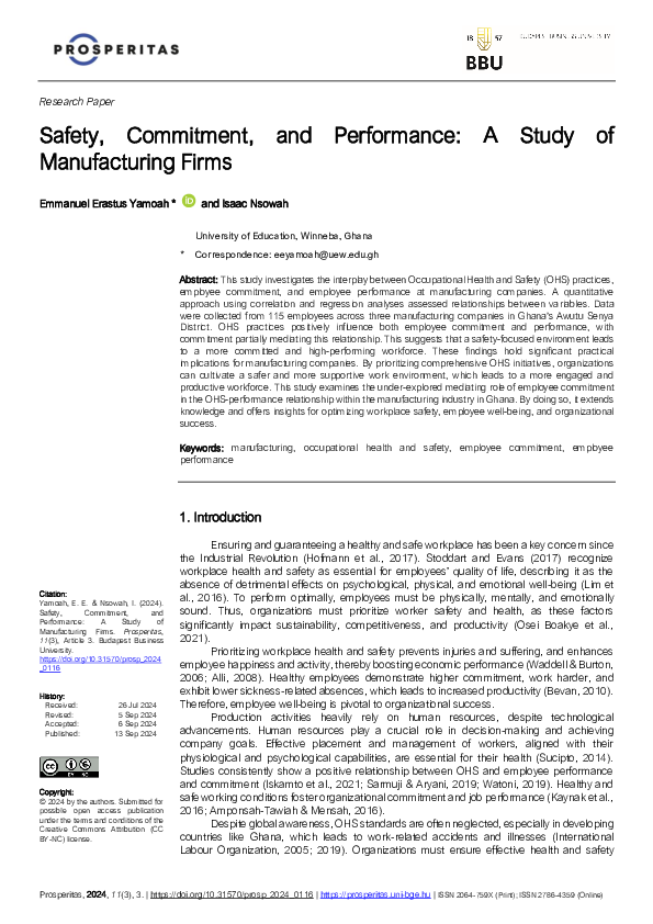 (PDF) Safety, Commitment, and Performance: A Study of Manufacturing Firms