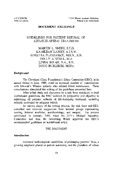 (PDF) Guidelines for patient refusal of life-sustaining treatment