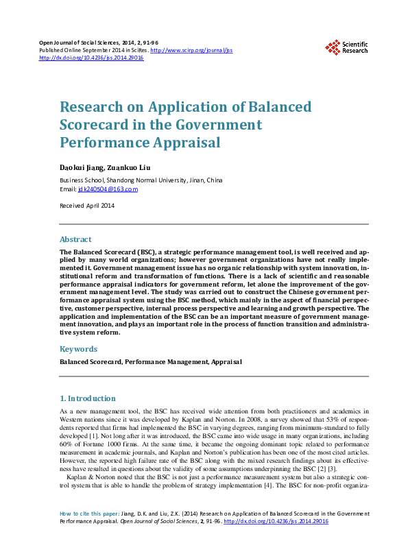 (PDF) Research on Application of Balanced Scorecard in the Government ...