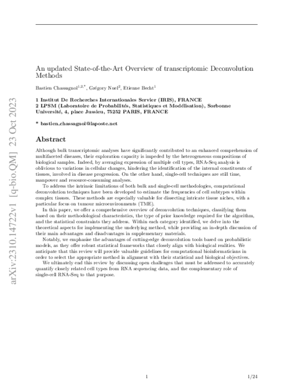(PDF) An updated State-of-the-Art Overview of transcriptomic Deconvolution Methods