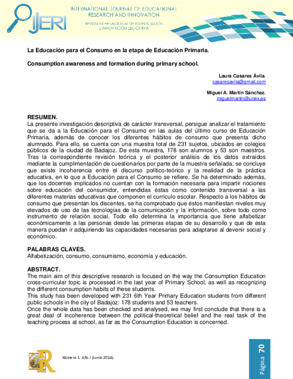 (PDF) Consumption awareness and formation during primary school | Laura ...