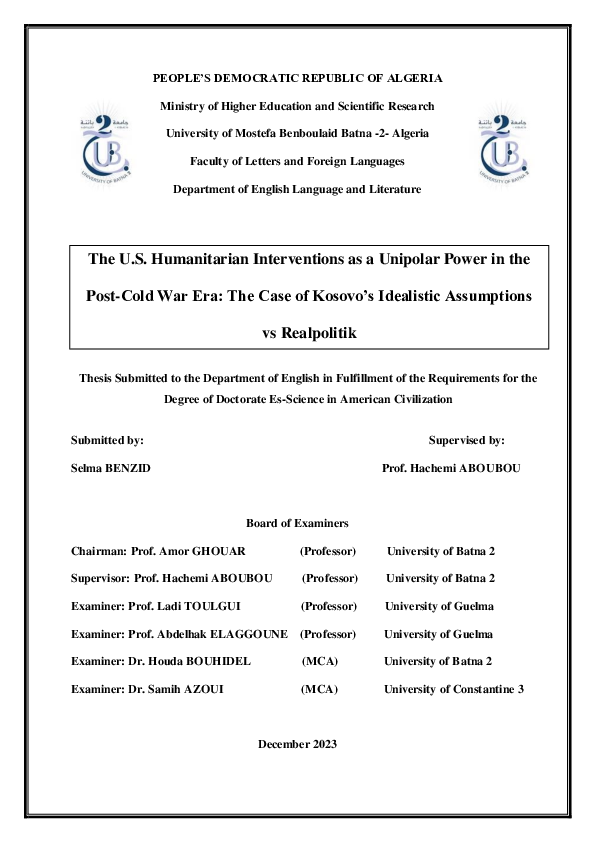 (PDF) The U.S. Humanitarian Interventions as a Unipolar Power in the ...