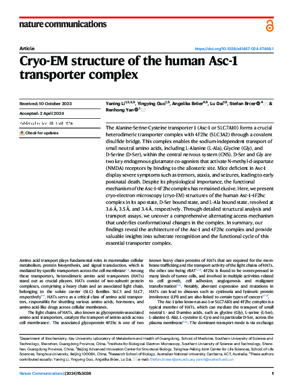 (PDF) Cryo-EM structure of the human Asc-1 transporter complex